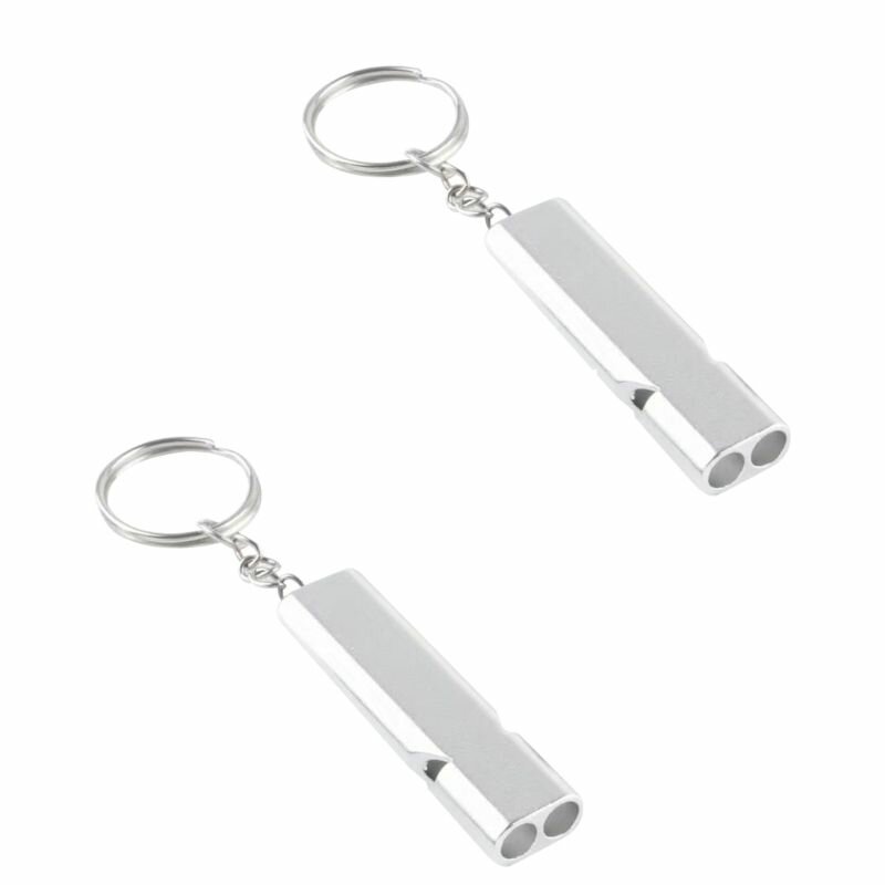 2 плоских металлических двухтрубных высокочастотных свистка для выживания-серебристый