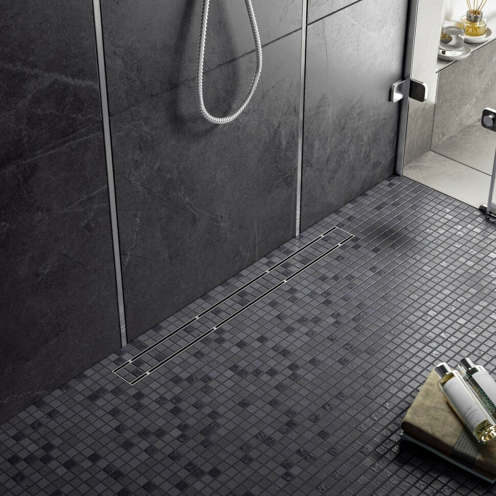 Душевой лоток TIMO Drain System 800 с двусторонней панелью "plate" под плитку, Хром