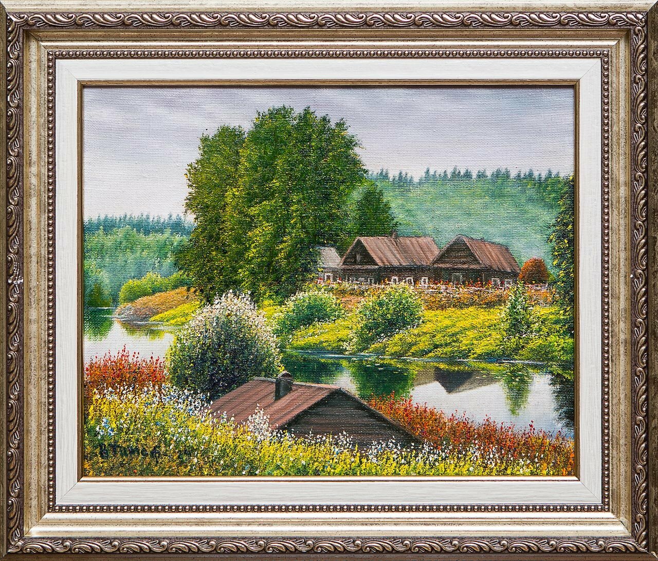 Картина маслом "Русская деревня" Тимофеев