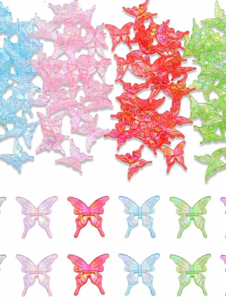 100 штук, цвет Butterfly AB, размеры 20*20 мм, диаметр отверстия 1,5 мм, акриловый материал, доступно несколько цветов, для рукоделия. акриловые бусины с отверстием бусины AB