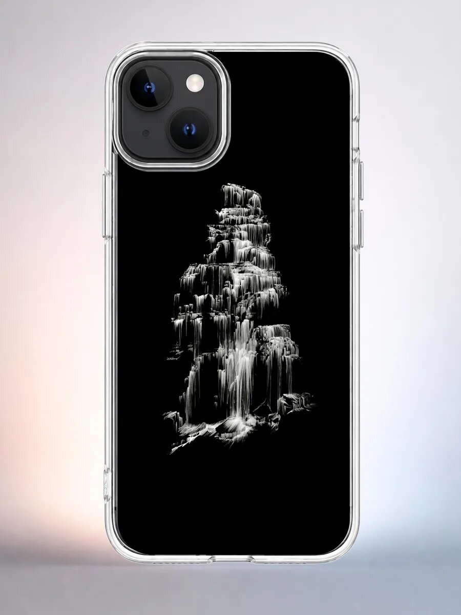 Чехол iPhone 14 чб водопад арт силиконовый