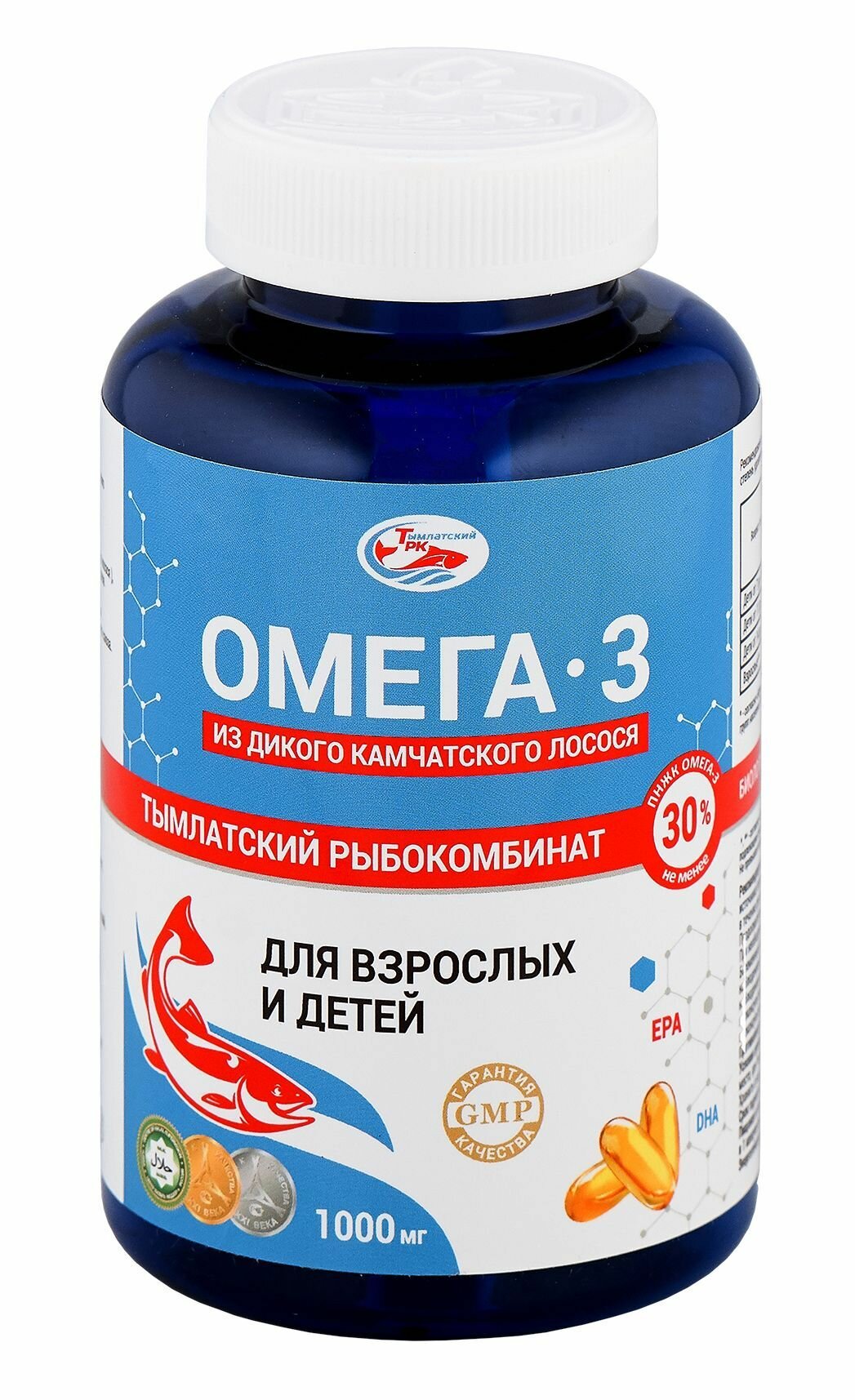Омега-3 из дикого камчатского лосося, пищевая добавка. 1000 мг. 160 капсул.