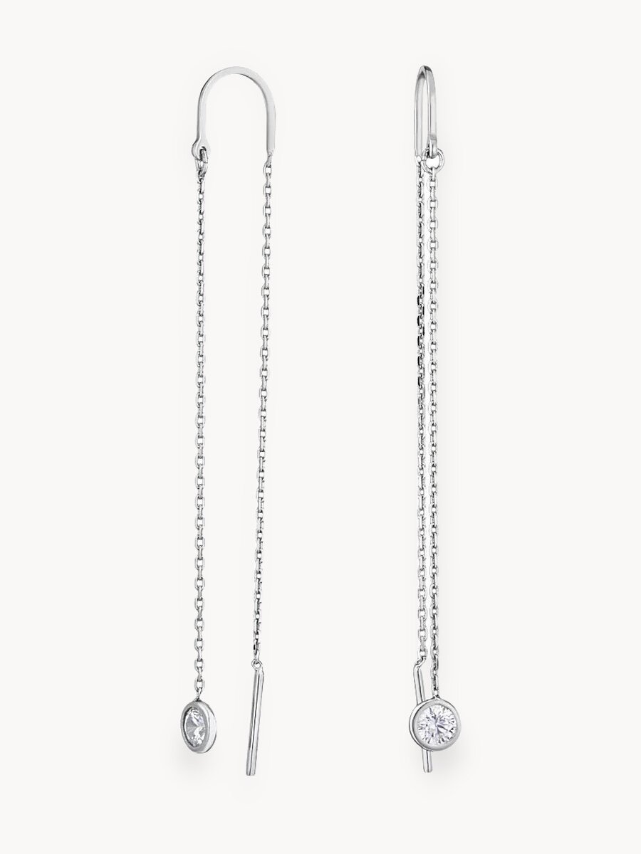 Серьги с подвесками, серебро, 925 проба, родирование, фианит