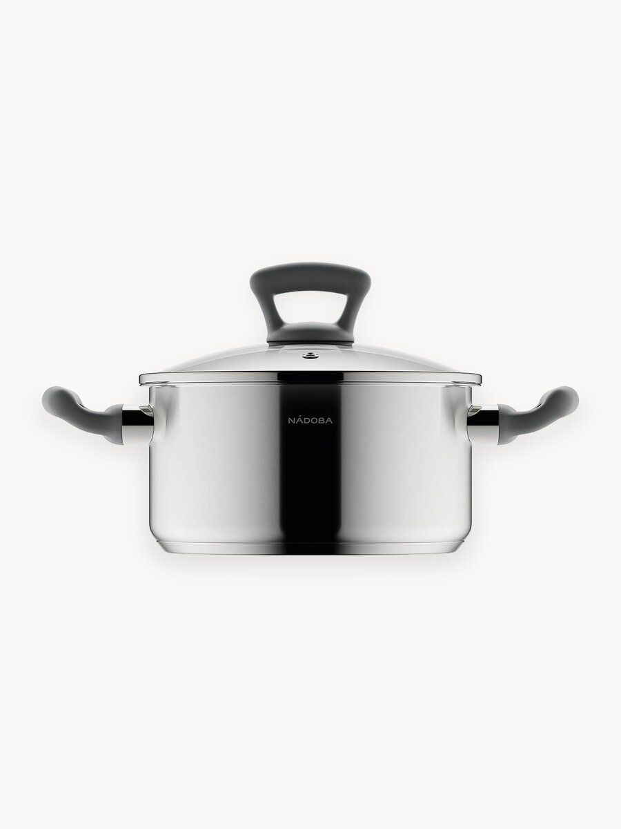 Кастрюля с крышкой NADOBA, VIKKI, 3л, 20 см, нержавеющая сталь, крышка из стекла, для всех плит, подарочная упаковка