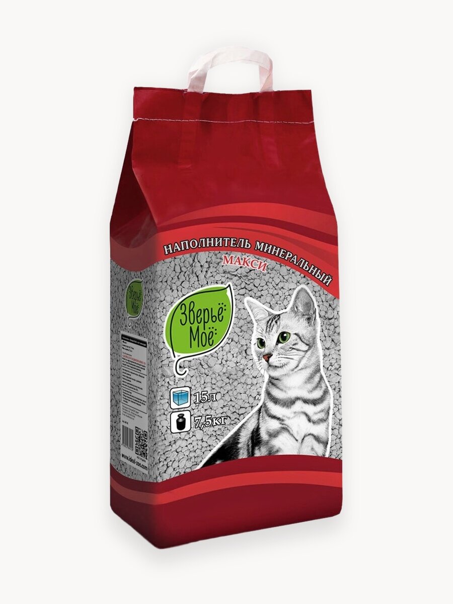Наполнитель для кошачьего туалета Зверьё моё, минеральный, для длинношёрстных кошек, впитывающий, 7,5 кг