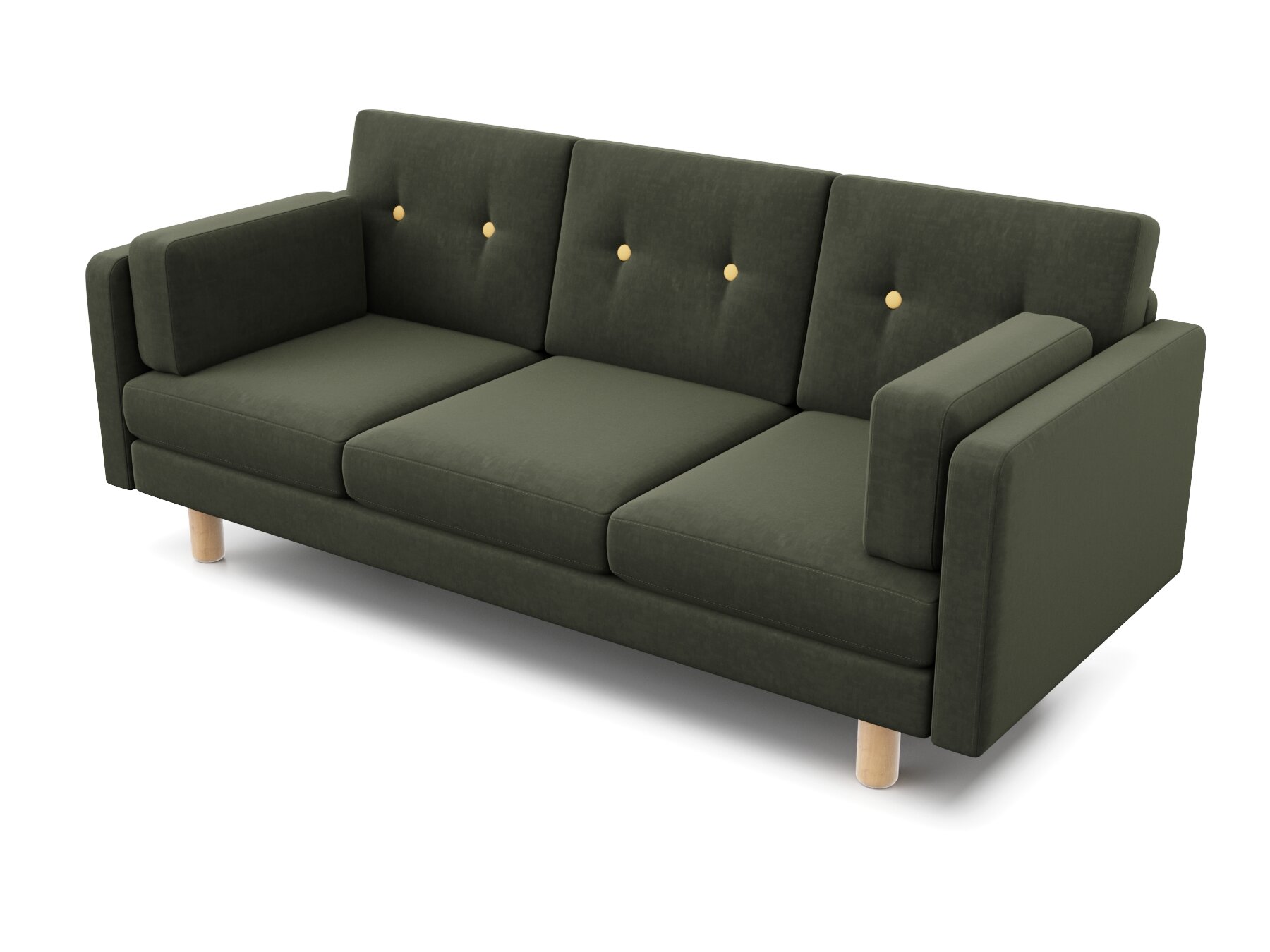 Прямой диван кушетка Arsko Ингвар-Б, зеленый, велюр, трехместный, мягкий, в гостиную, в прихожую, на балкон, на ножках