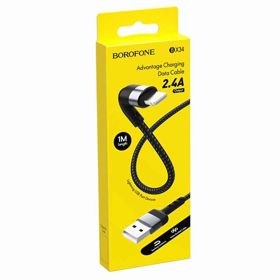 Кабель Borofone BX34 USB- Lightning, для устройств Apple, 2,4 A, 1 м, черный