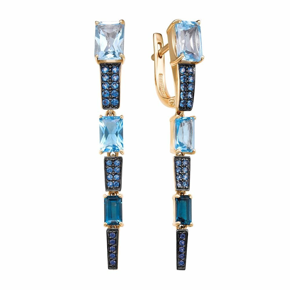 Серьги, золото, 585 проба, топаз, фианит, Лондон топаз