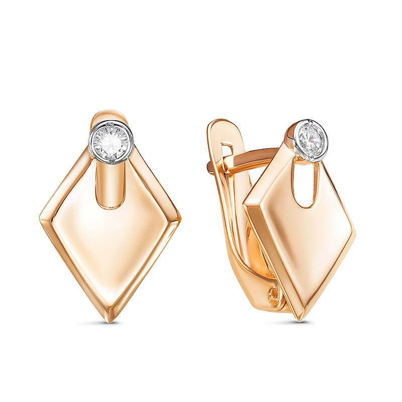 Серьги, красное золото, 585 проба, фианит