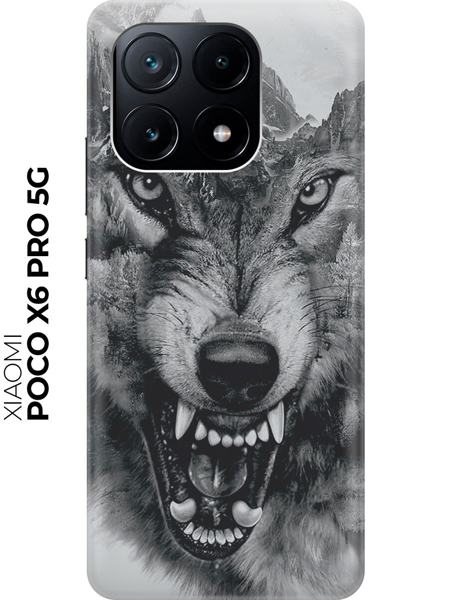 Силиконовый чехол на Xiaomi Poco X6 Pro 5G / Сяоми Поко Х6 Про 5г с рисунком "Волк в горах"