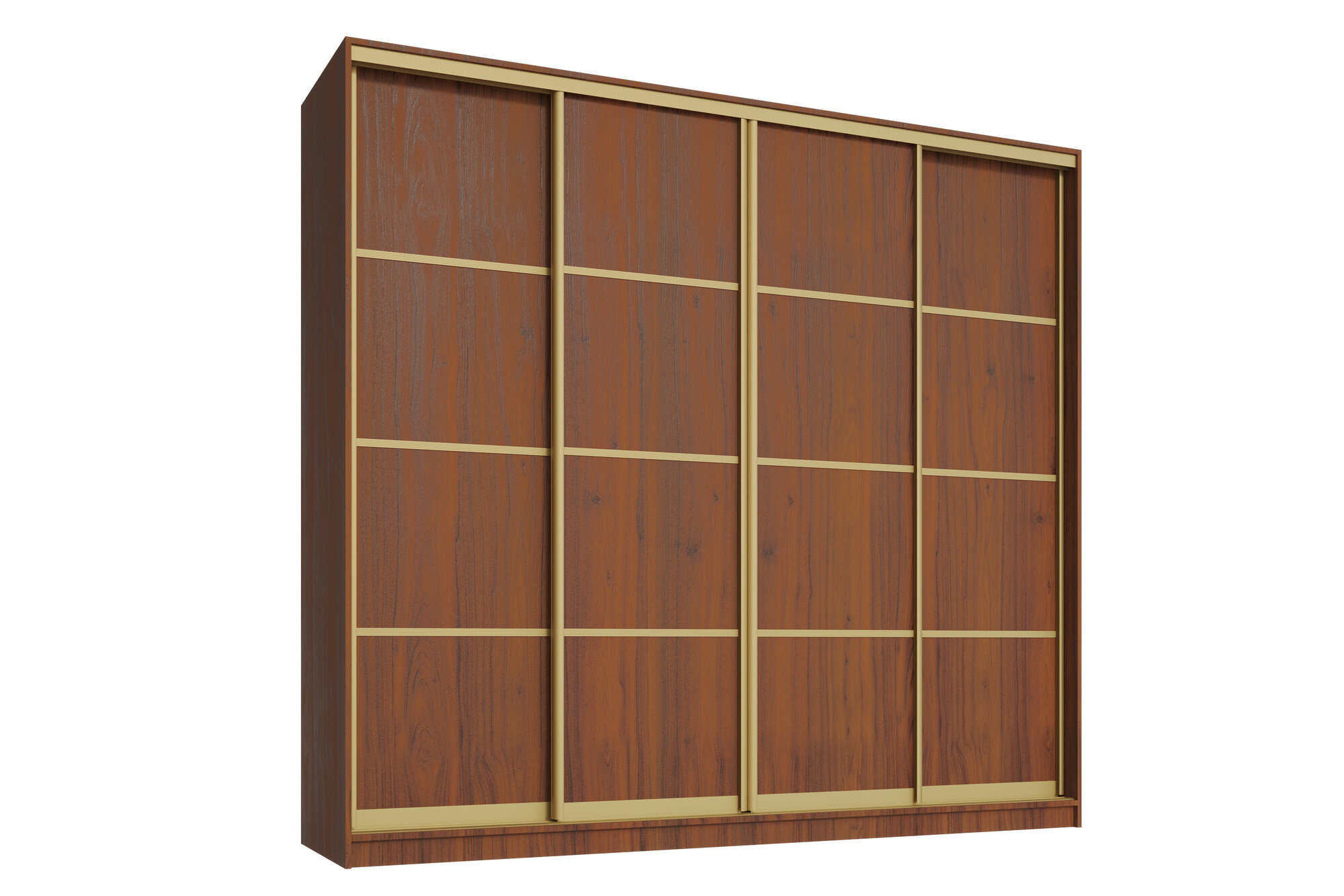 Шкаф купе, для одежды Айсберг 4, МФ-Купе, 260х45х220, белье/платье/белье, цвет орех экко, профиль золото
