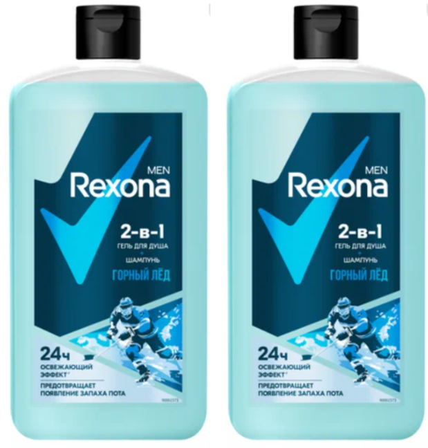 Гель для душа и шампунь Rexona Men Горный лед, 2в1, 750 мл, 2 шт