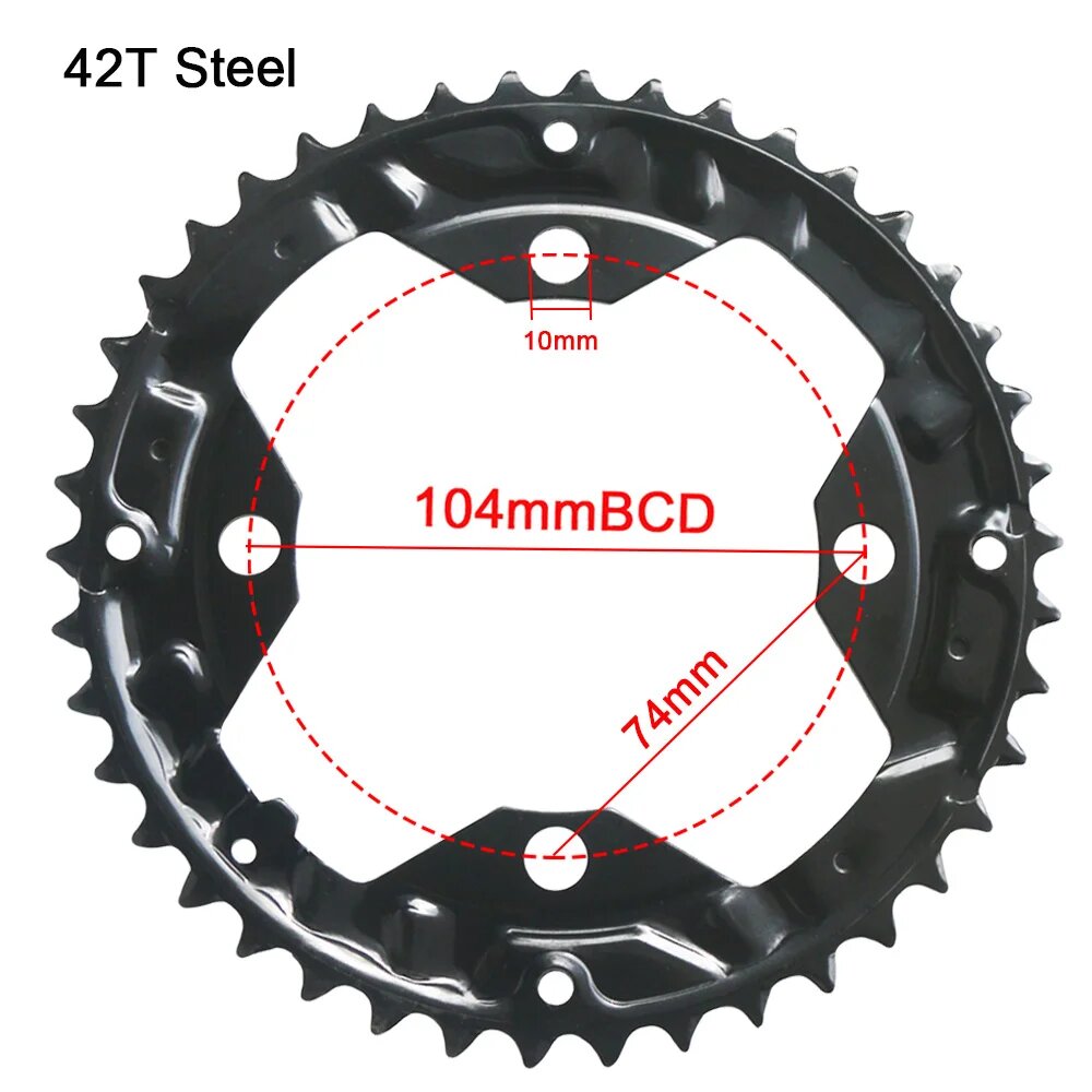 Цепь для велосипеда Shimano SRAM 104BCD 64BCD 22T/24T/26T/28T/32T/36T/38T/42T/44T Черный, 42T steel
