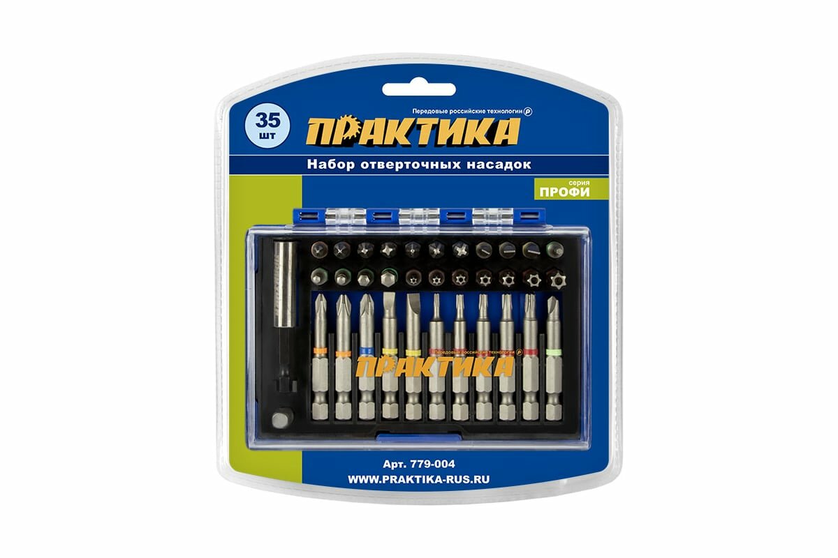 PRAKTICA 779-004 Набор бит 35 шт PH PZ SL T/Torx TW Hex с магнитным держателем для ремонта