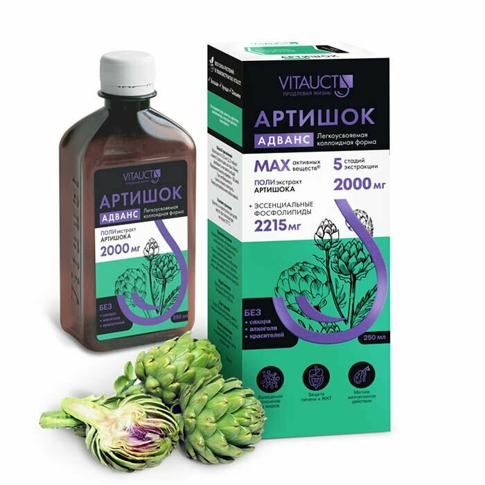 Vitauct Артишок Адванс с лецитином, для поддержки пищеварения и улучшения обмена веществ, 250 мл
