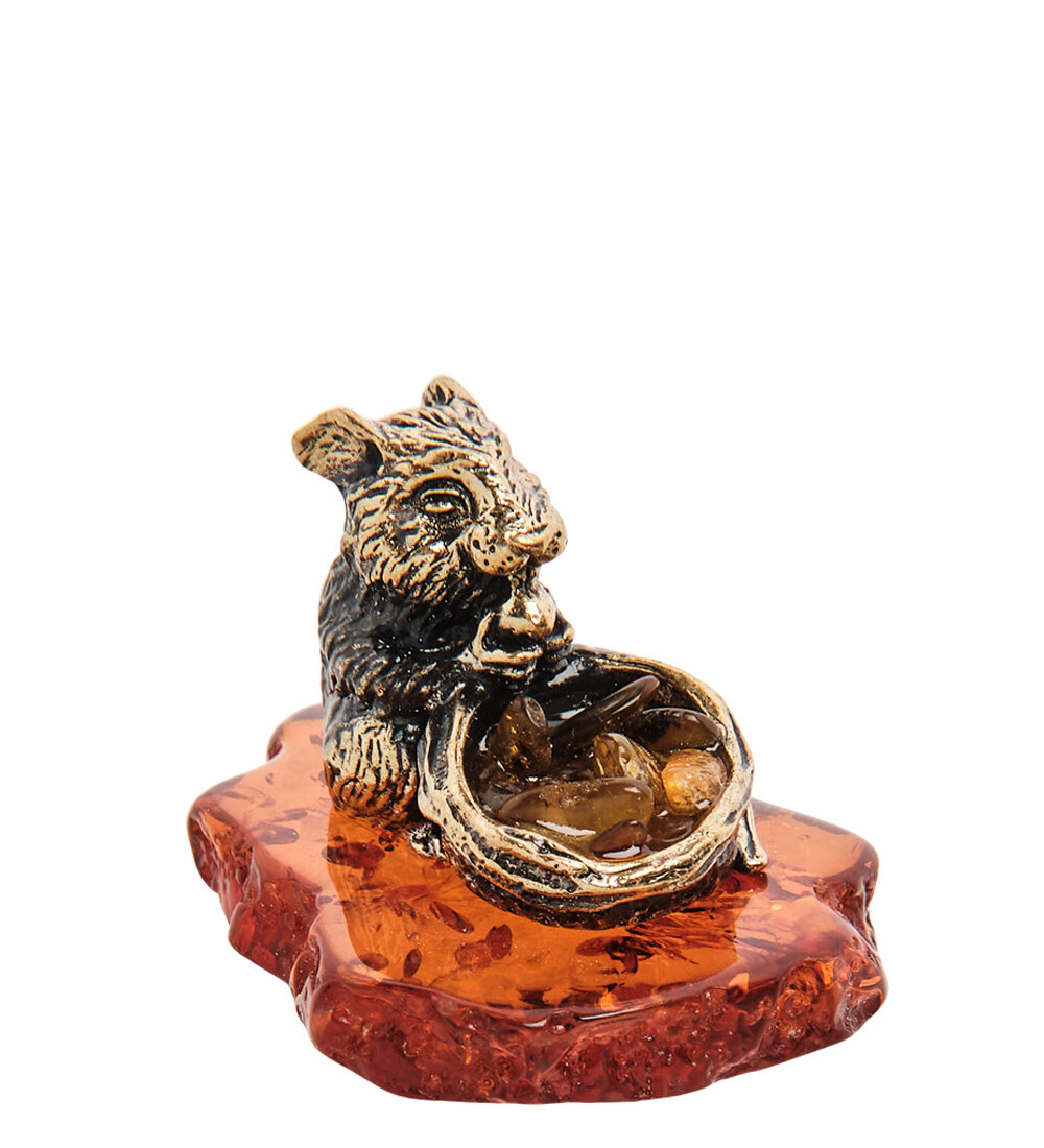 Фигурка 'Хомяк с корзиной' (латунь, янтарь)