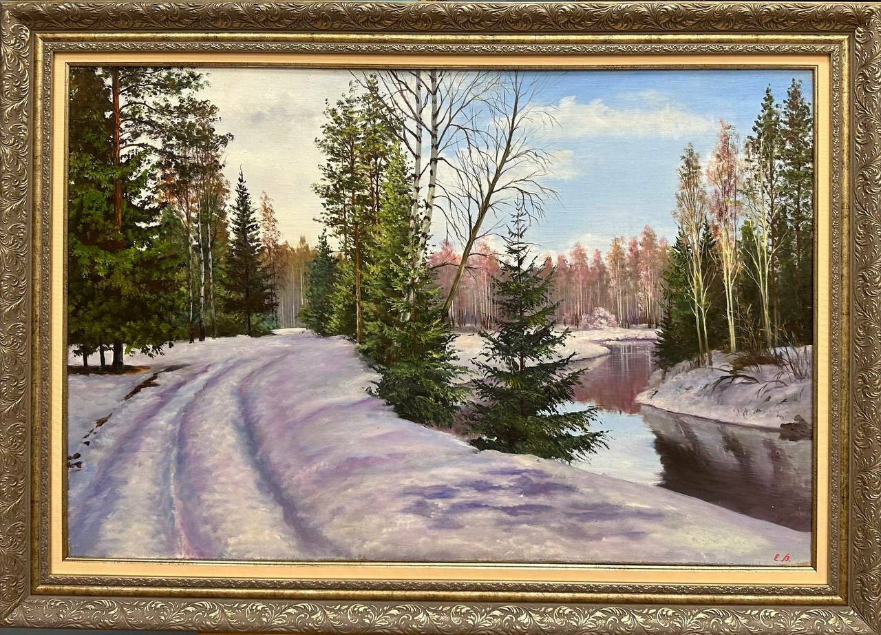 Картина маслом, весенний пейзаж "Ранняя весна"