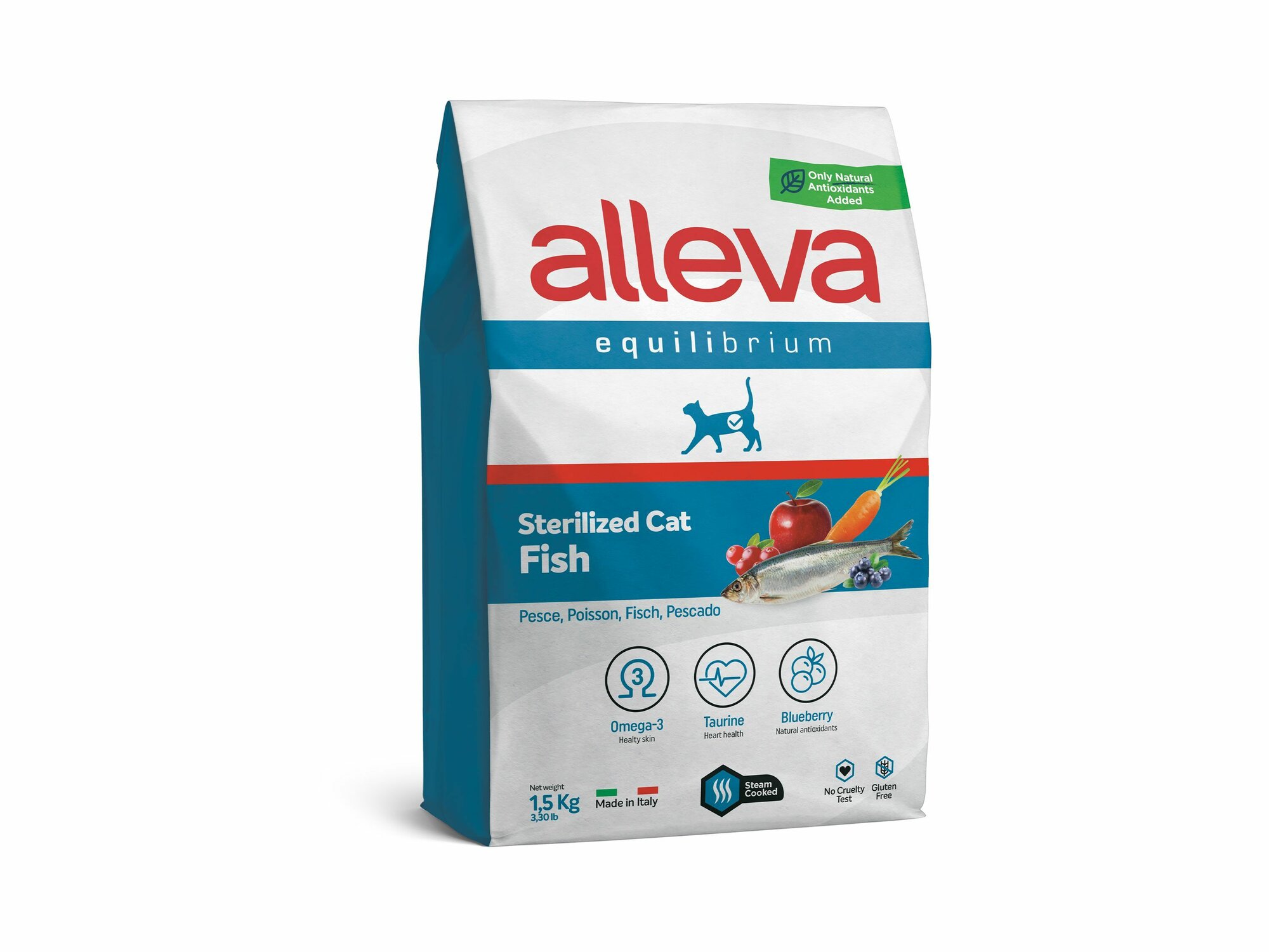 Корм сухой для кошек Alleva Equilibrium Sterilized с рыбой для взрослых стерилизованных/кастрированных кошек, 1,5 кг
