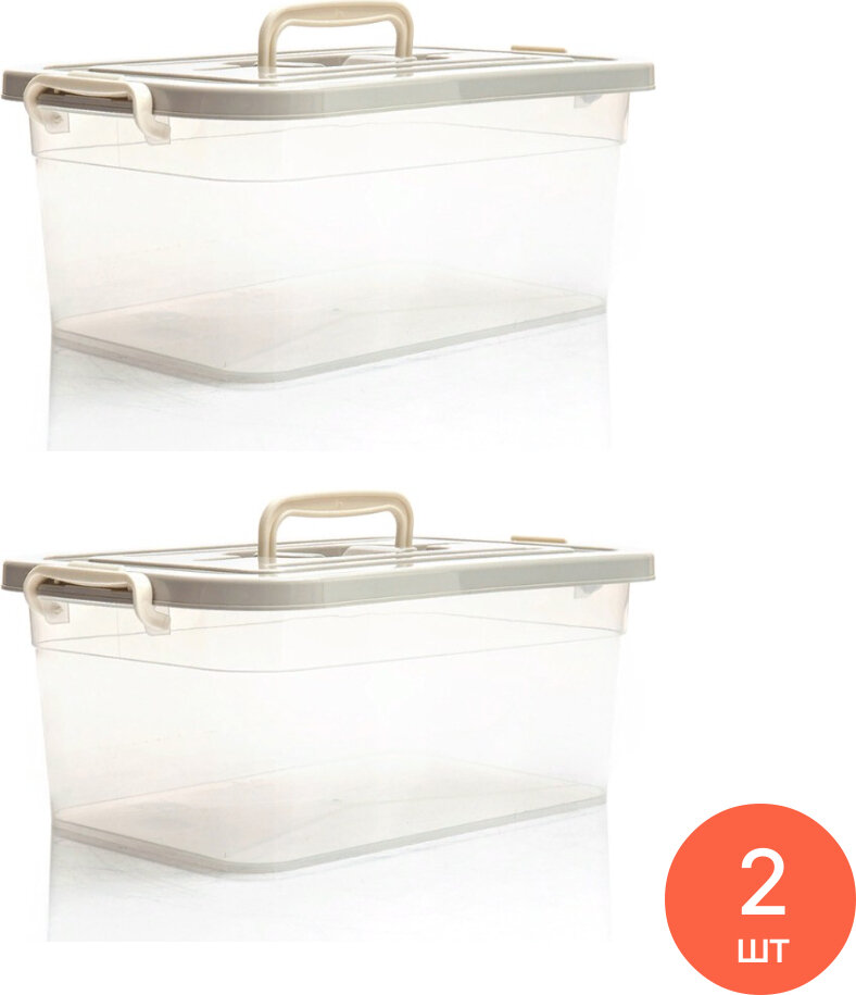 Контейнер для хранения Полимербыт с крышкой и ручками, полипропилен прозрачный 310х200х105мм, объем 4л / органайзер для вещей (комплект из 2 шт)