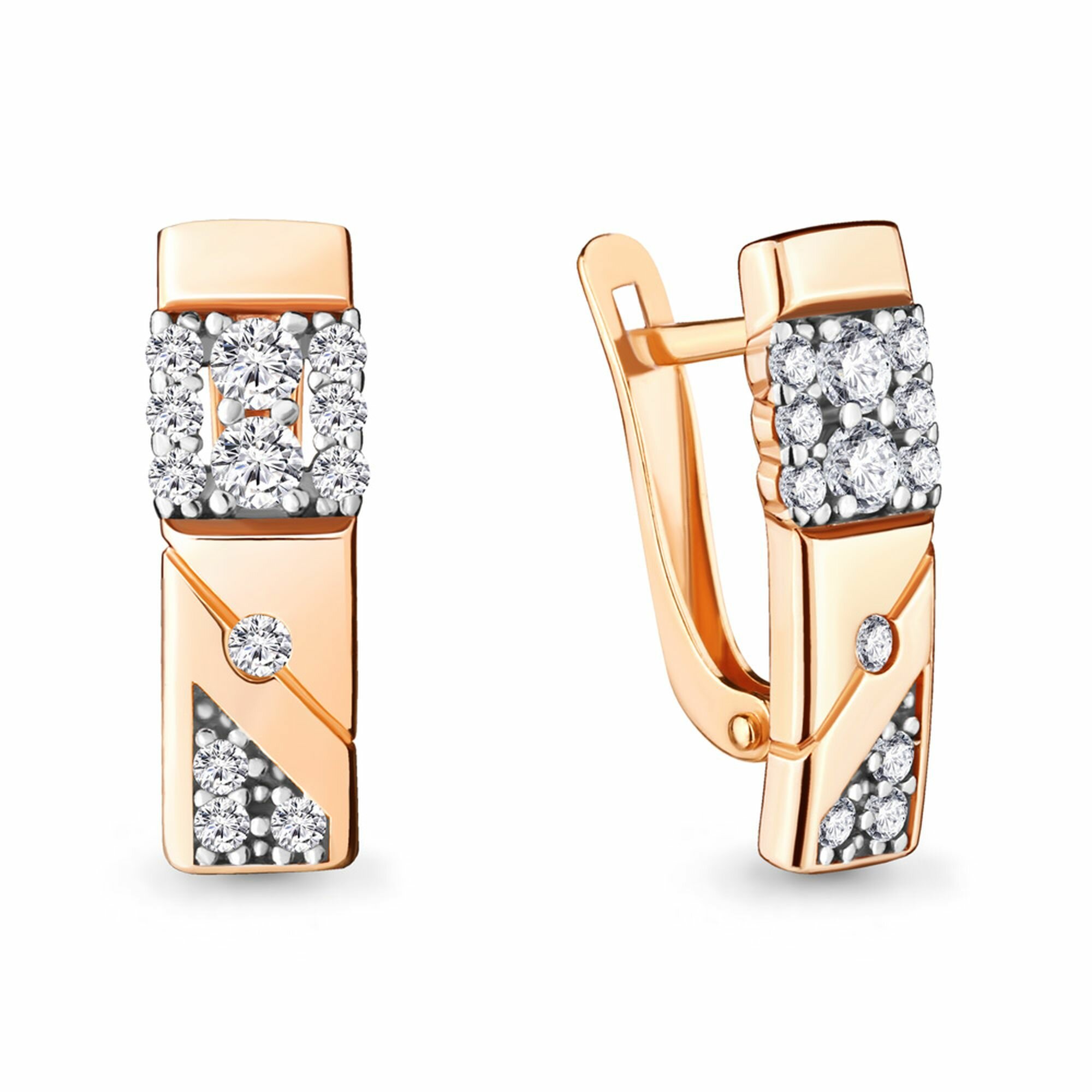 Серьги, серебро, 925 проба, золочение, фианит