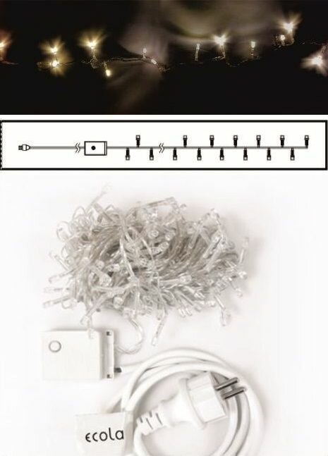 Ecola LED гирлянда 220V IP44 Нить 15м 200Led 4000K, 8 режимов, прозр. провод с вилкой