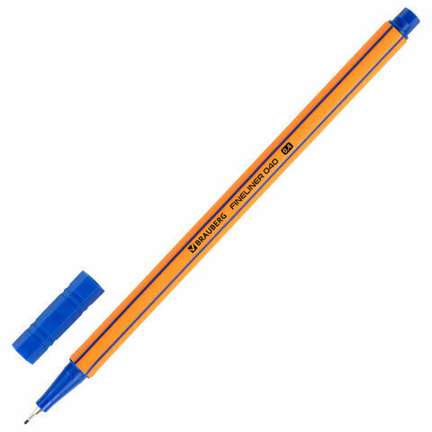 Ручка капиллярная (линер) синяя, BRAUBERG "FINE 040", шестигранная, линия письма 0,4 мм, 144140