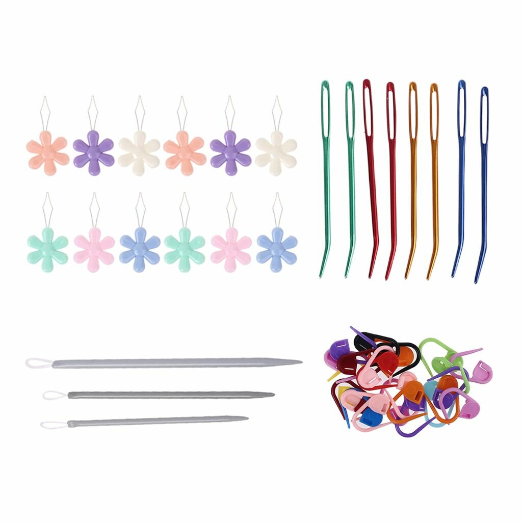 Набор швейных игл с большим ушком и нитками в форме цветка-наперстка для вязания
