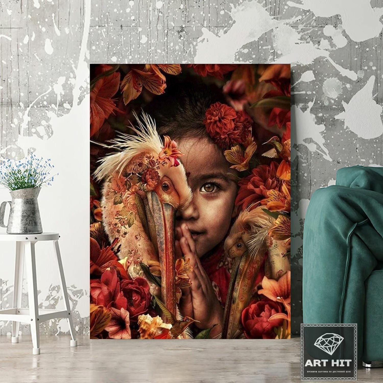 Картина Девочка с птицами, 30х40 см.