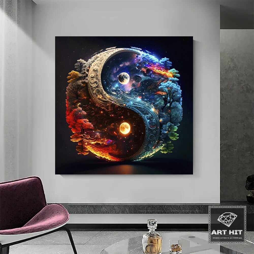 Картина ВсеКартины. тут "Инь Янь", поп-арт, на подрамнике, дерево, хлопковый холст, 70x70 см