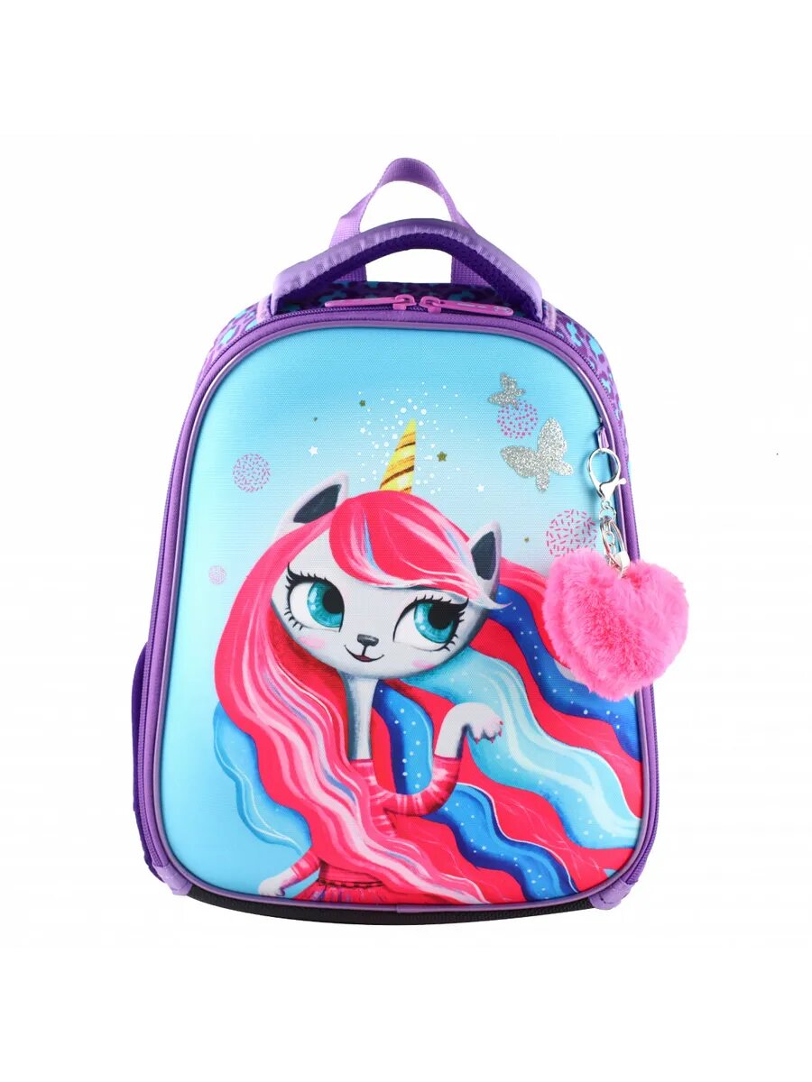 Рюкзак школьный кокос ERGO Light Unicorn Cat Brigfut, с брелоком, 35x27x13 см