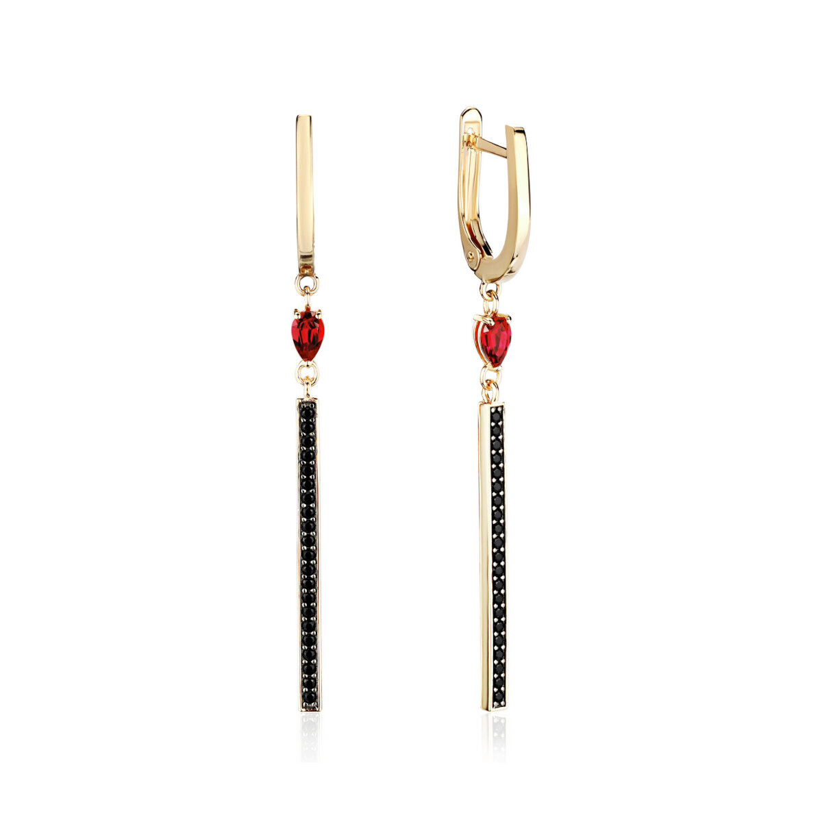 Серьги, желтое золото, 585 проба, чернение, корунд, фианит