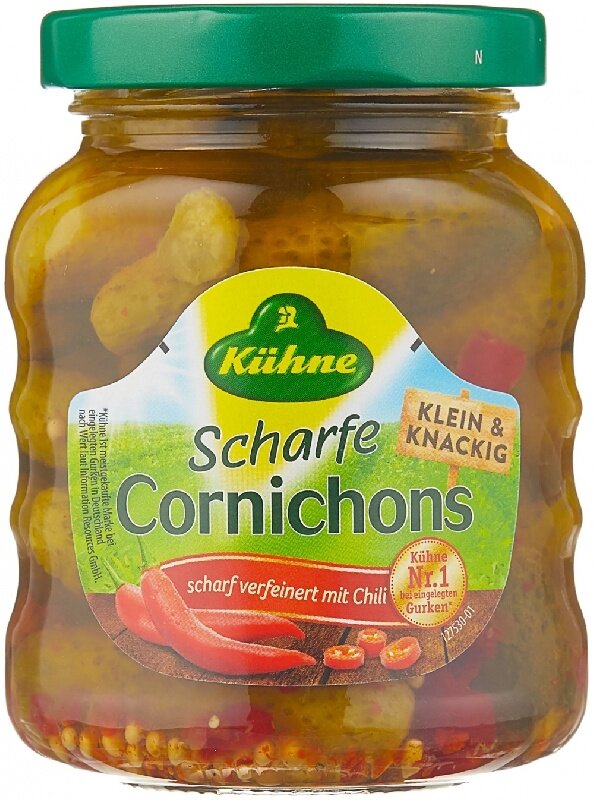 Корнишоны KUHNE острые /стекло/ 180г