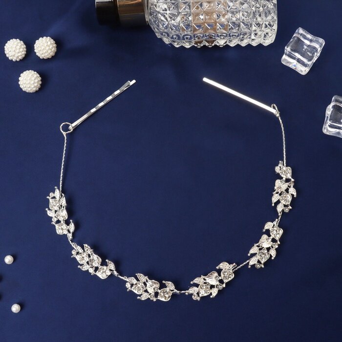 Аксессуар для волос Джуди, лепестки эстра, 26 см, серебро