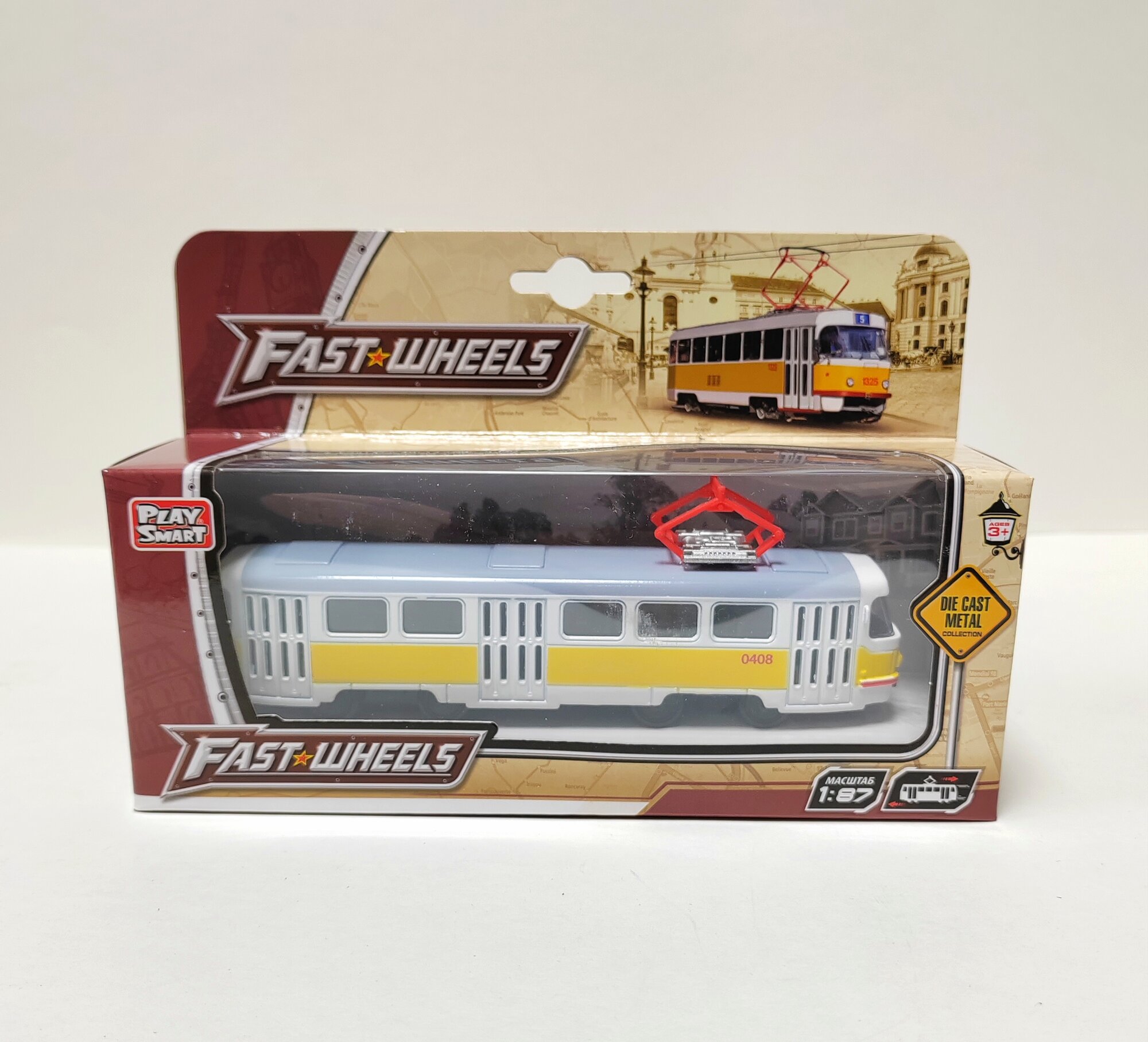 Игрушка Play Smart Трамвай желтый, 15,5 см. металлический, инерц. механизм.