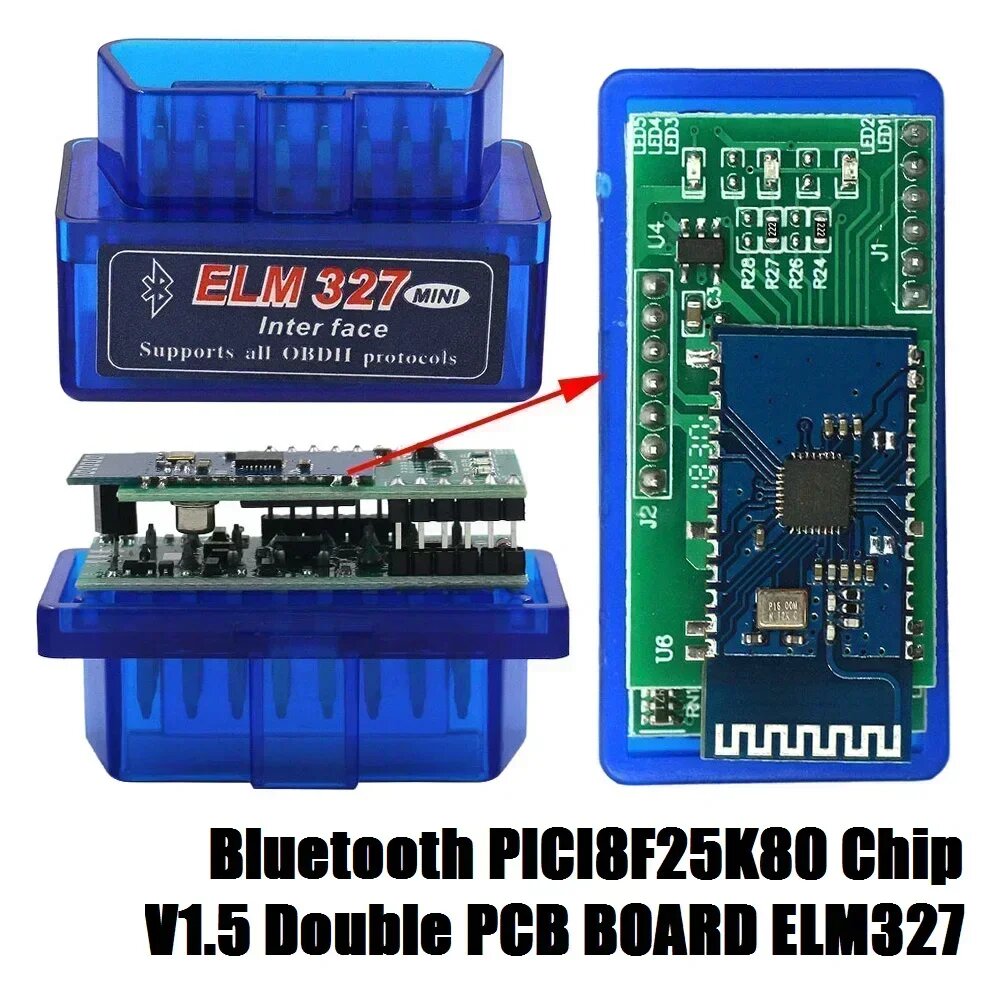 ELM327 Bluetooth OBD2 сканер V1.5 2PCB