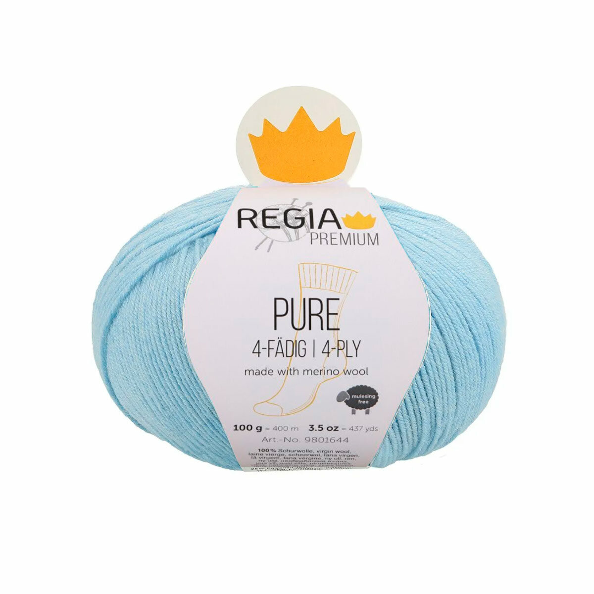 Pure /Пьюр/ пряжа Regia Premium, MEZ, 9801644 (00052, light blue (светло-синий), голубой, New!)