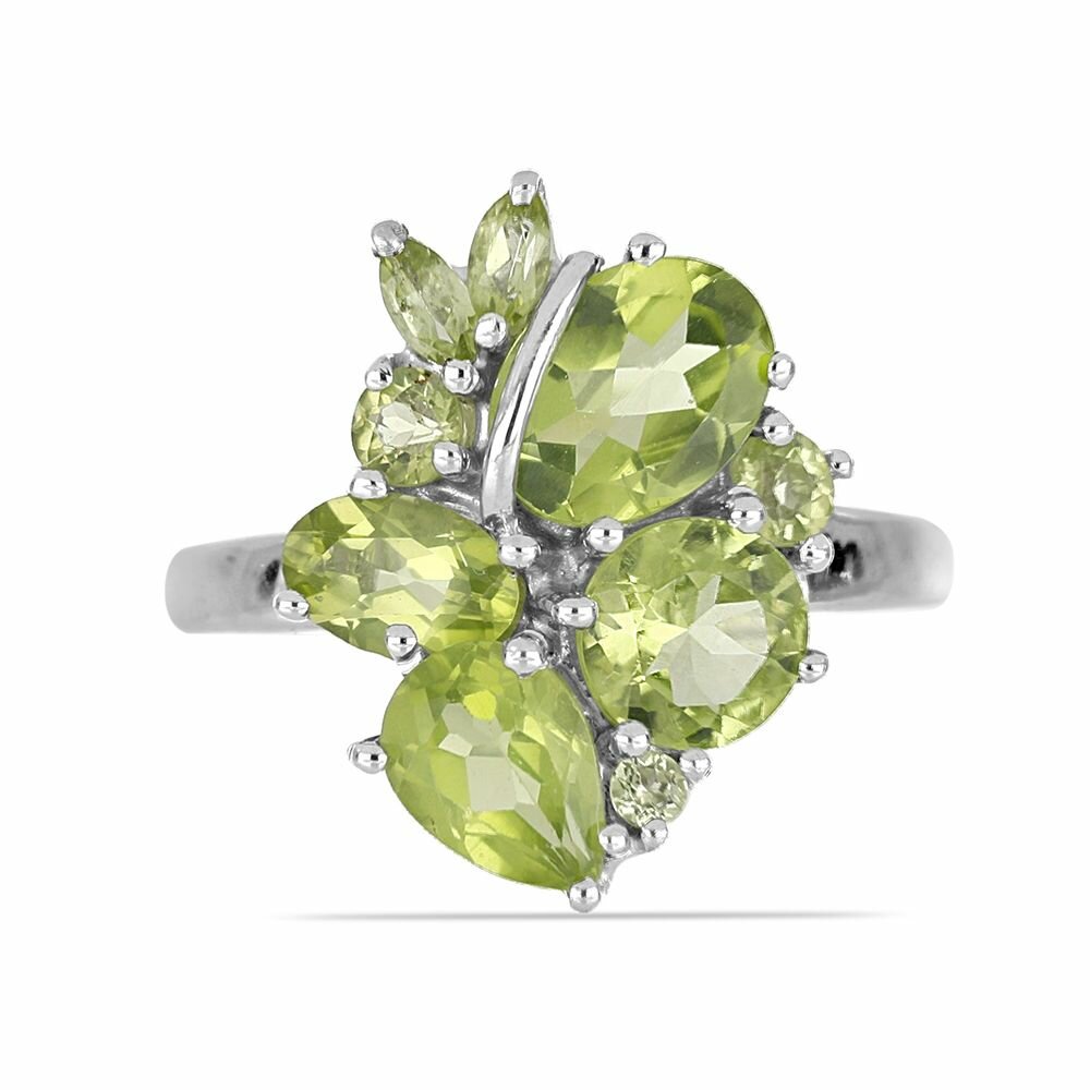 Кольцо тонкое, серебро, 925 проба, родирование, хризолит