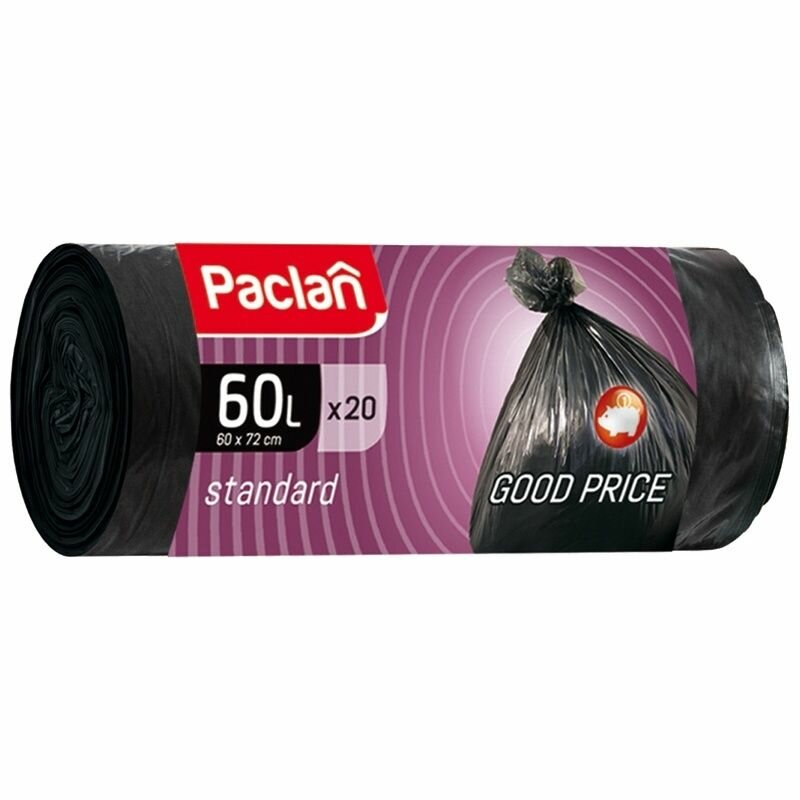 Мешки для мусора PACLAN Standart, 60 л, 20 штук (1163467/402110/163467)