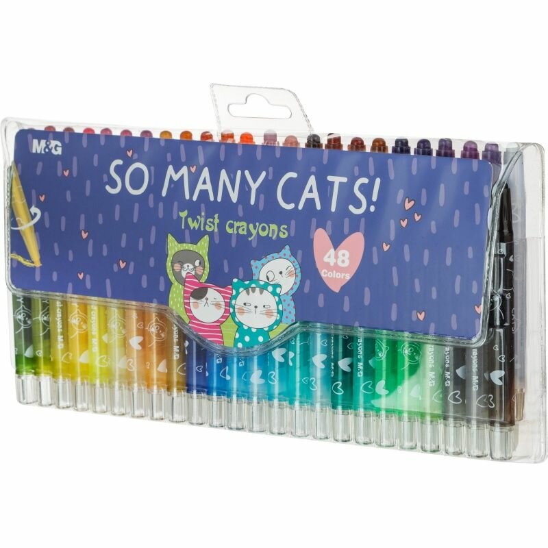 Мелки восковые M&G круглые, выдвижной механизм, 48 цветов, для детей