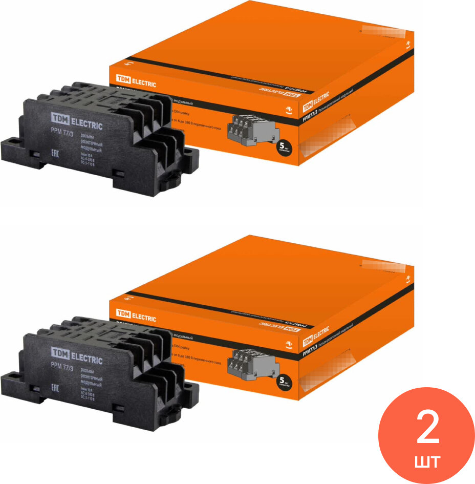 Разъем розеточный TDM Electric / ТДМ Электрик РРМ77/3 модульный, в пластиковом корпусе, черный, 48×34×20мм, 230В, 10А, 11 контактов, IP20 / электрика (комплект из 2 шт)