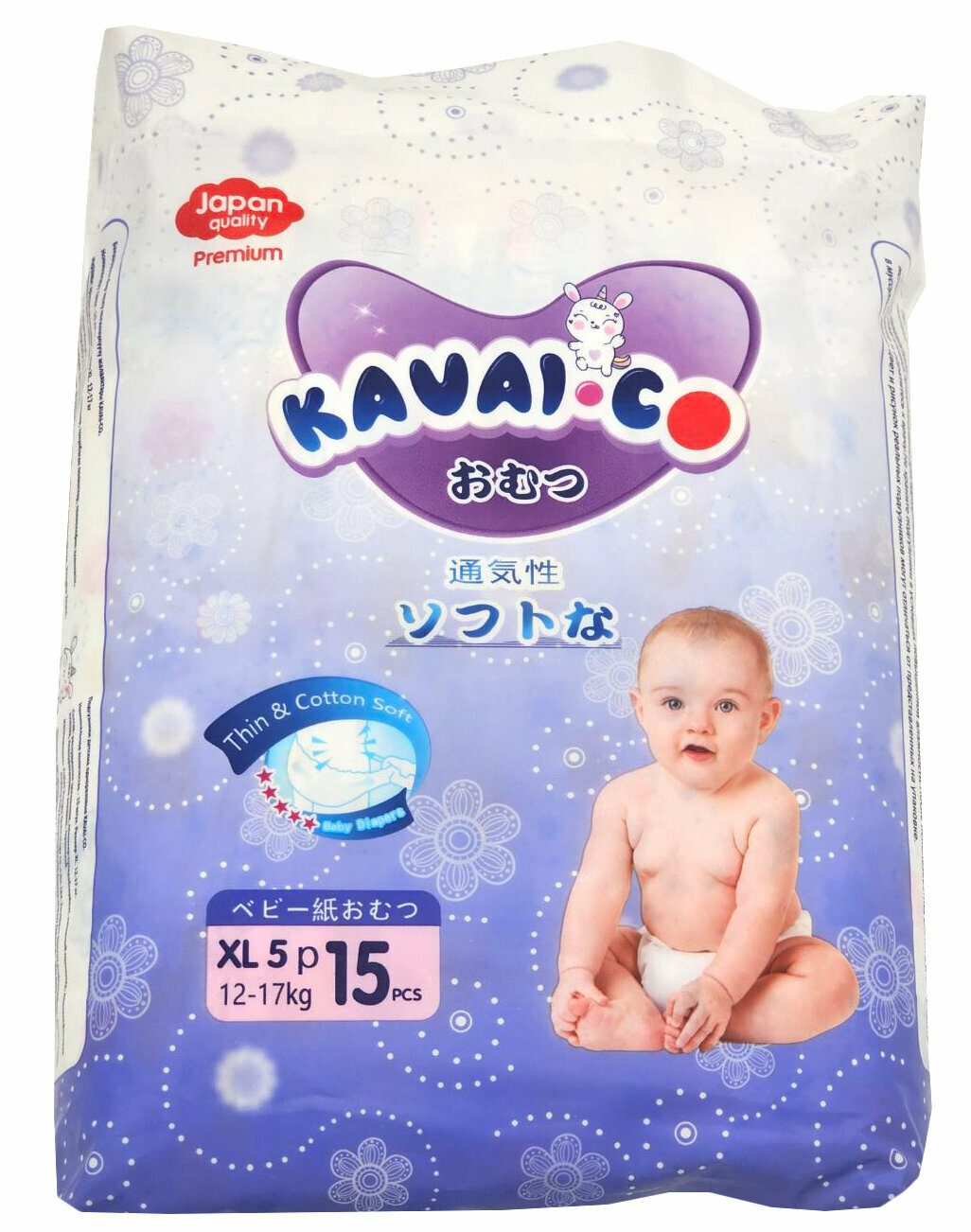 Подгузники Kavai-Co Baby Disposable Diapers XL 12-17kg (15 Pcs)