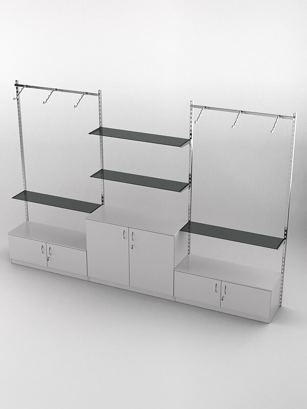 Настенная торговая система "Global" №6 (3600мм) с тумбами Т-11 и Т-21, Серый