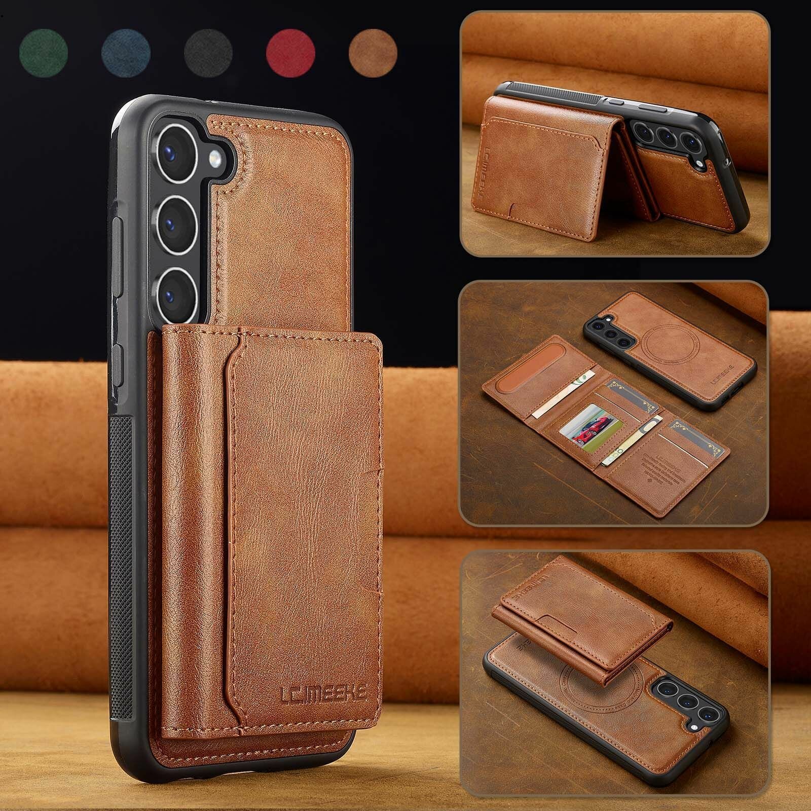 LCIMEEKE Чехол для Samsung Galaxy S23+, S23 Plus/ Самсунг Галакси С23+, C23 Плюс, Magsafe кожаный защитный раскладной чехол-кошелек с блокировкой RFID/автомобильный держатель