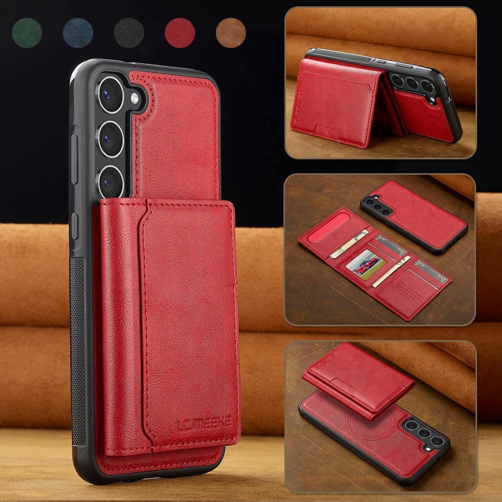 LCIMEEKE Чехол для Samsung Galaxy S25+, S25 Plus/ Самсунг Галакси С25+, C25 Плюс, Magsafe кожаный защитный раскладной чехол-кошелек с блокировкой RFID/автомобильный держатель