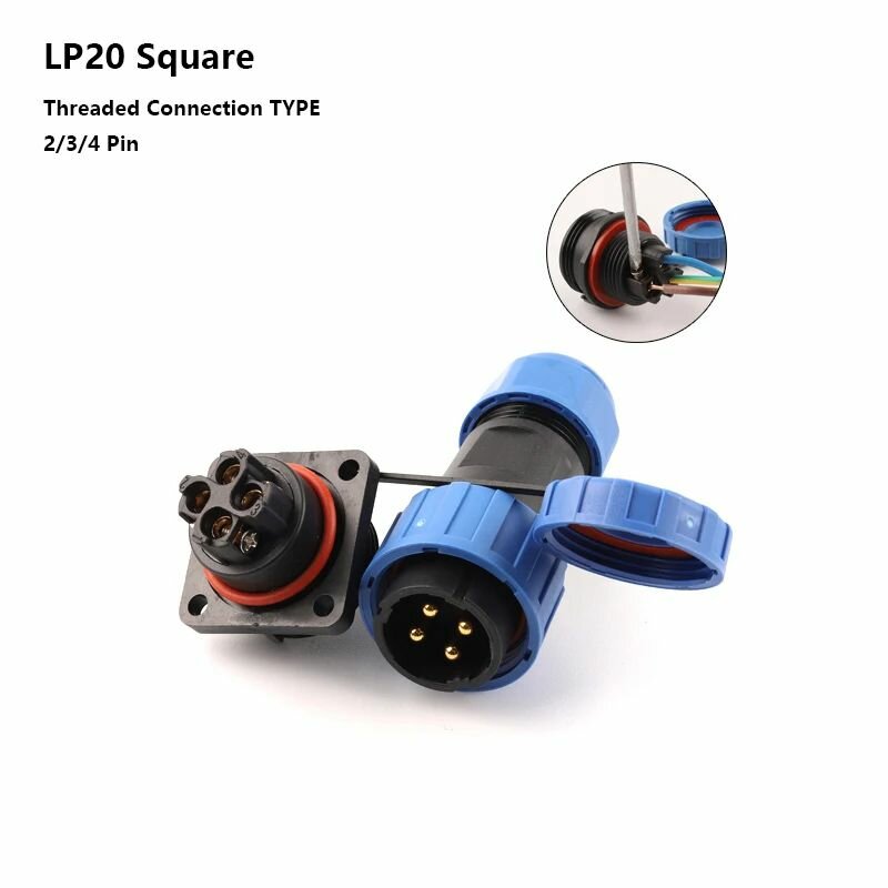 LP20 SP20 IP68 квадратный винтовой обжимной водонепроницаемый разъем без сварки разъем для кабеля штекер и гнездо
