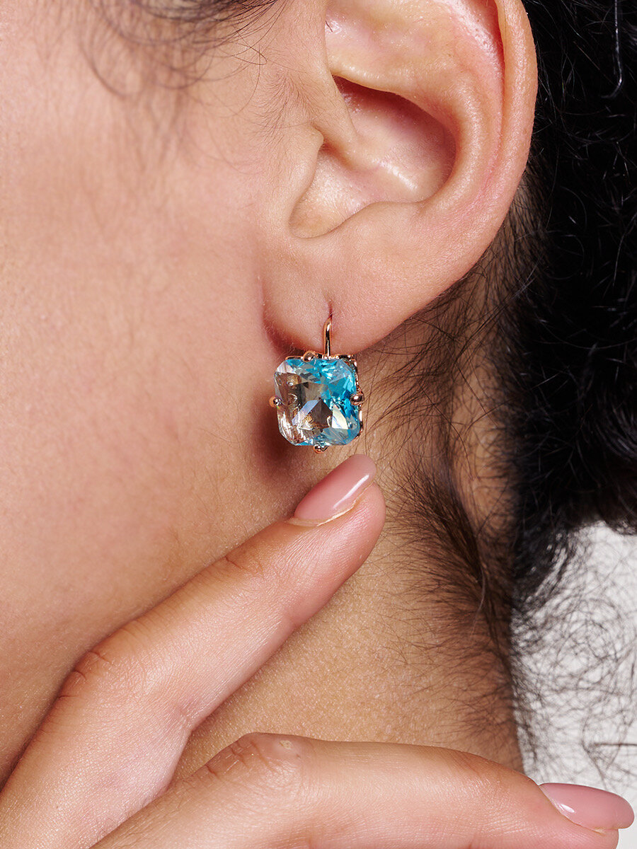 Серьги двусторонние, кристалл, циркон, фианит