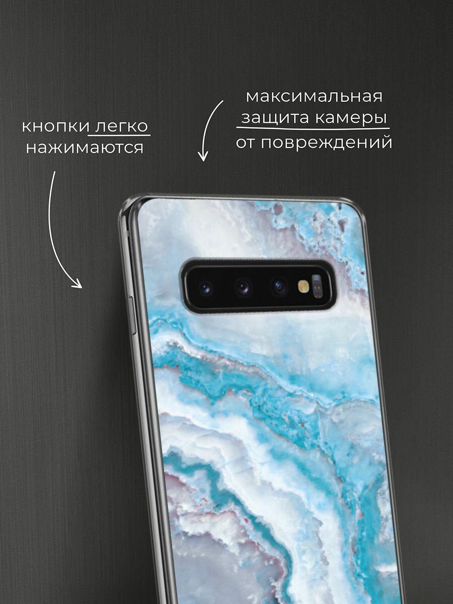 Чехол на Samsung Galaxy S10 + / Самсунг Галакси S10 Плюс с принтом "Нежно-голубой мрамор" — фото 1