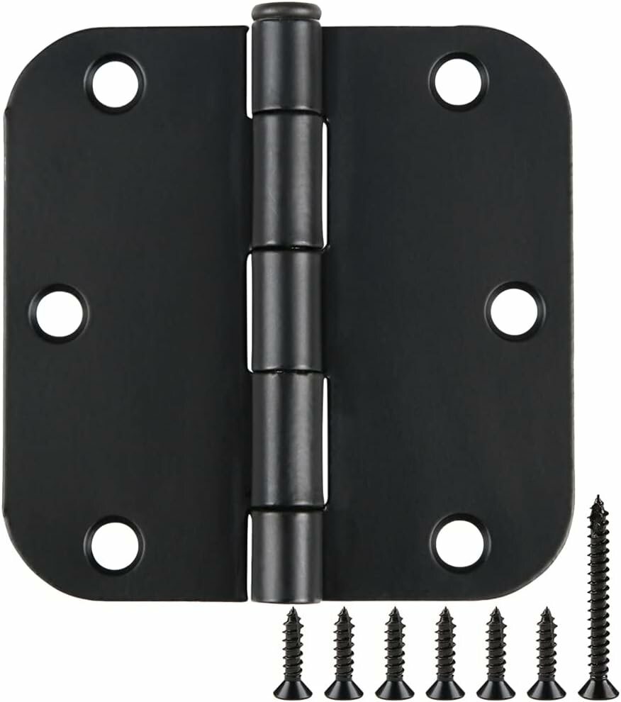 Дверные петли Rounded Matte Black, 3,5 дюйма, радиус 5/8", плоские, стандартные, для спальни