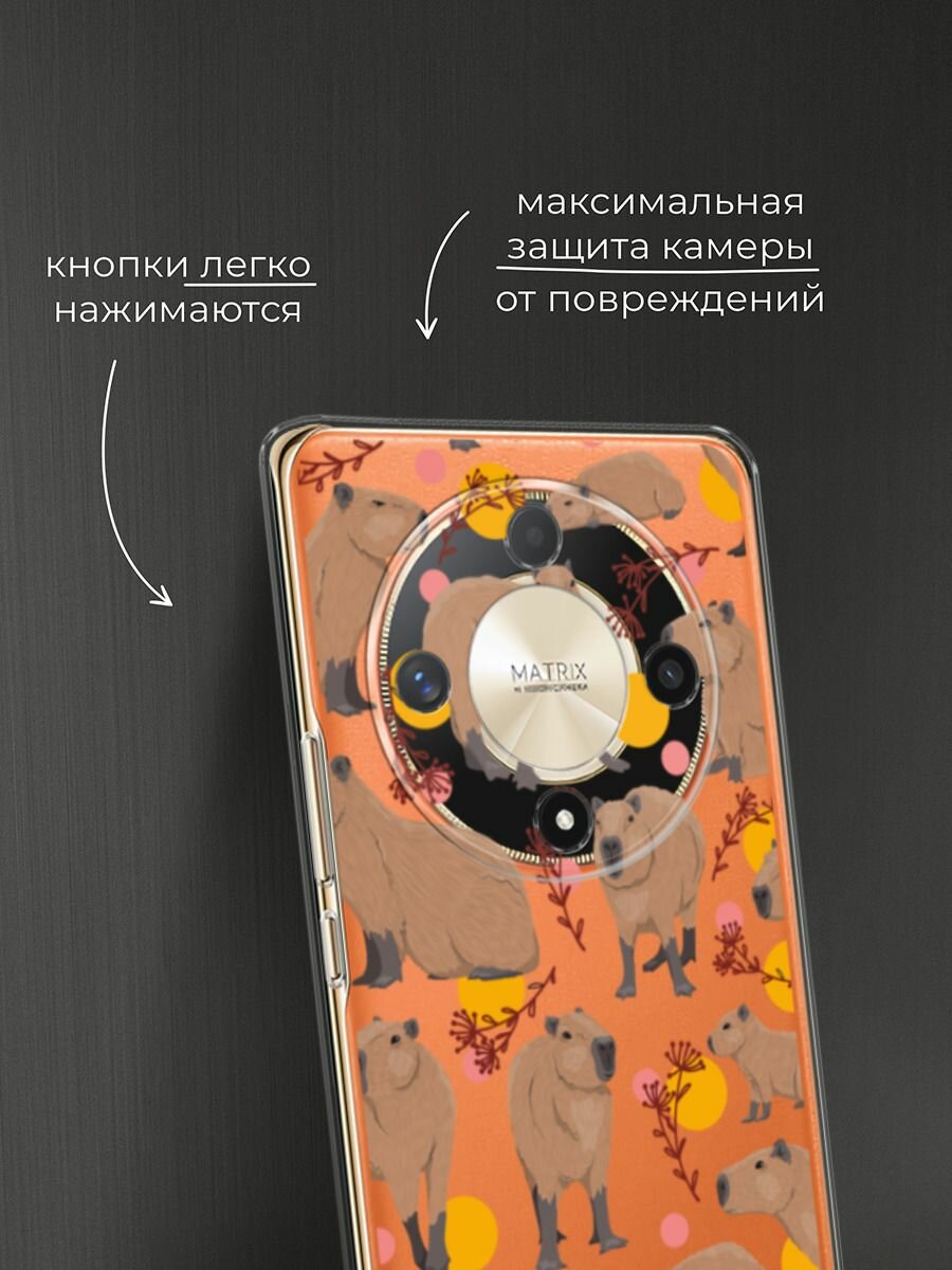 Чехол на Honor X9b / Хонор X9B с принтом "Капибара паттерн", прозрачный — фото 1