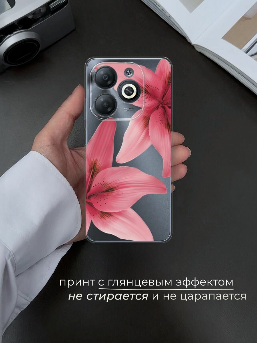 Чехол на Infinix Smart 8/8 HD/HOT 40i / Инфиникс Смарт 8/8 HD/HOT 40i с принтом "Pink flower" — фото 1